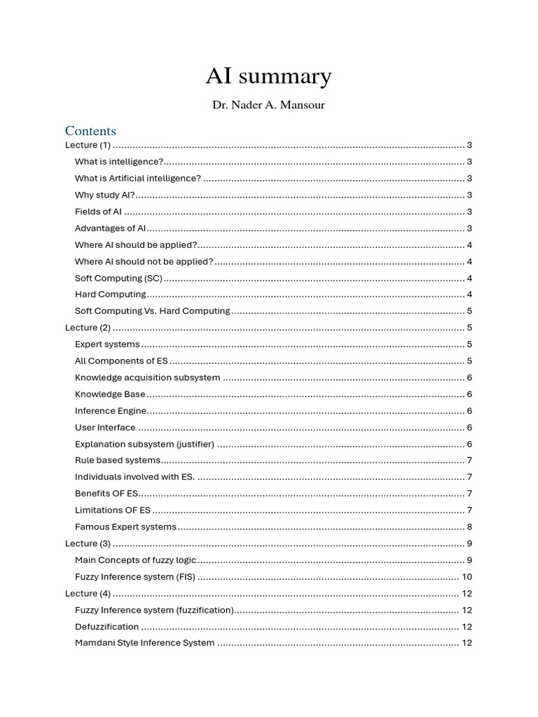 AI Theory Summary | PDF | Fuzzy Logic | Artificial Intelligence