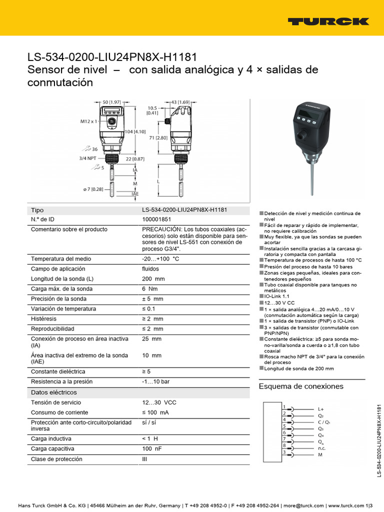 Data Sheet de Sensores de Nivel | PDF | Sensor | Metrología