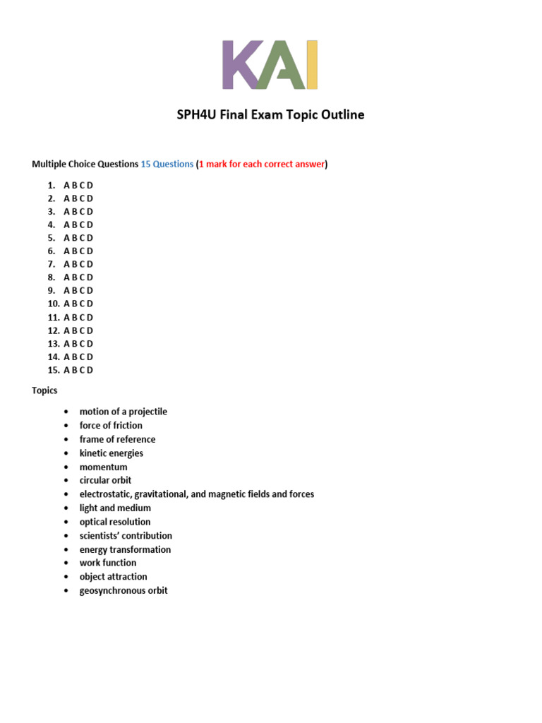(R) SPH4U Final Exam Review Outline V2 | PDF