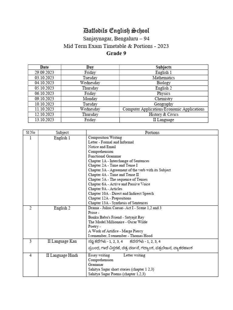 Grade 9 Midterm Timetable & Portions 2023 1693490696 | Download Free PDF | Economies | Economics