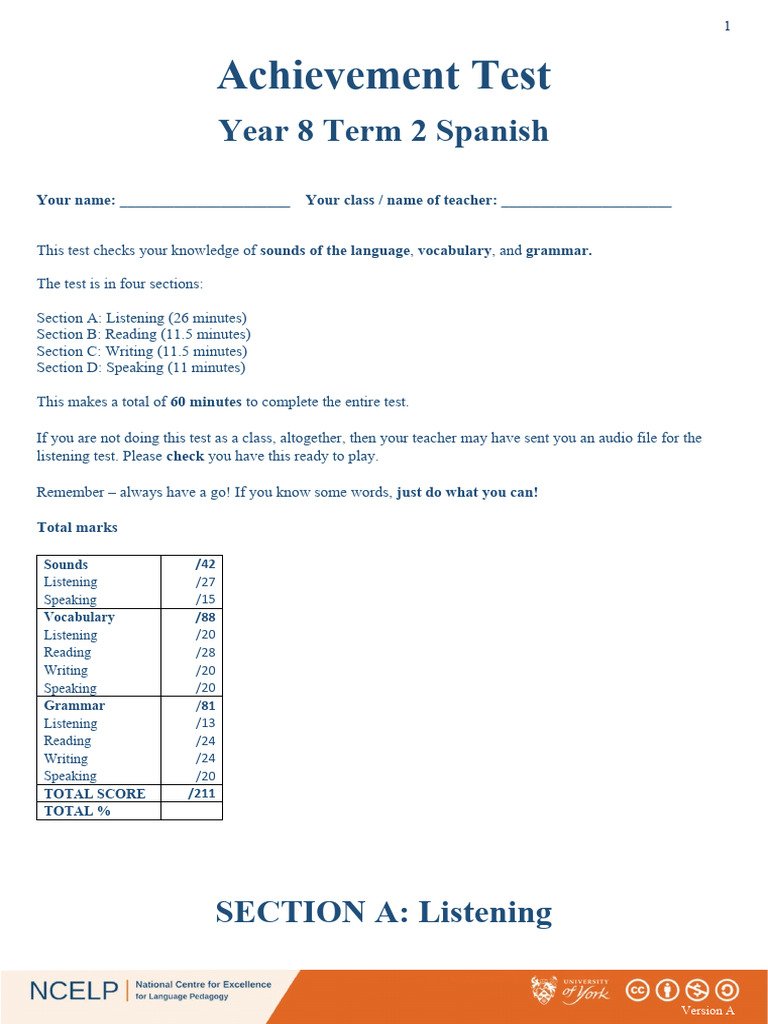jm214p77k-Sp SOW Y8 Achievement Test A Question Paper | PDF | Stress ...
