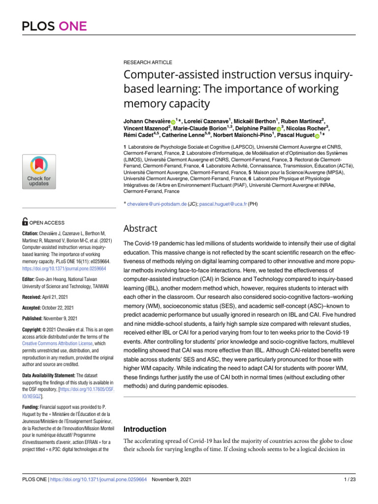 Computer-assisted instruction versus inquiry based learning | PDF | Teachers | Science