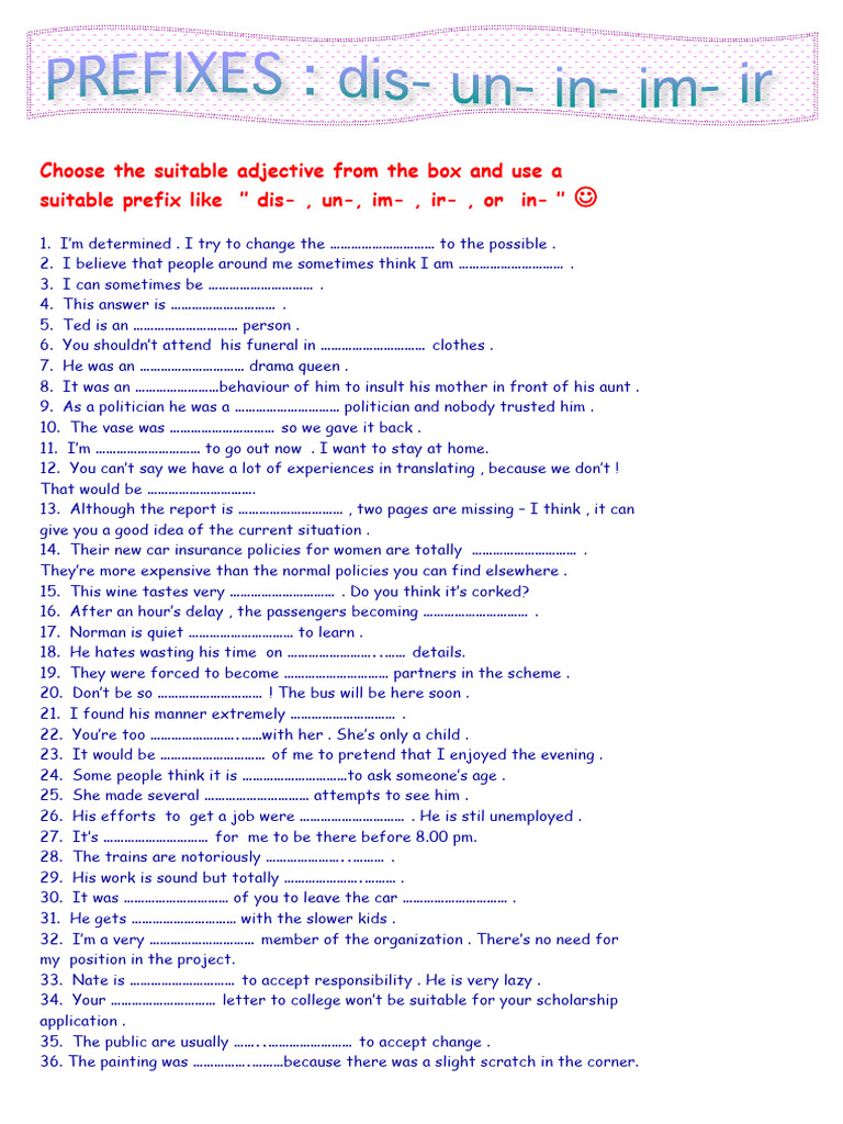 Prefixes Worksheet Withkey | PDF