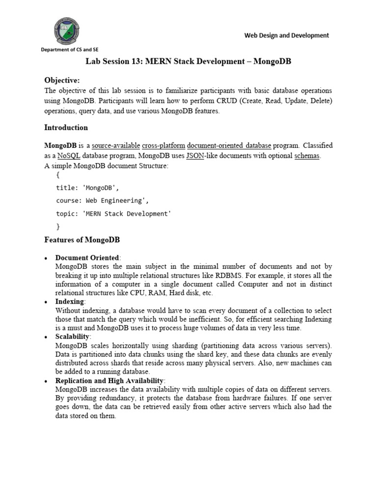 MERN Labs | PDF | Java Script | Mongo Db MERN Labs | PDF | Java Script | Mongo Db