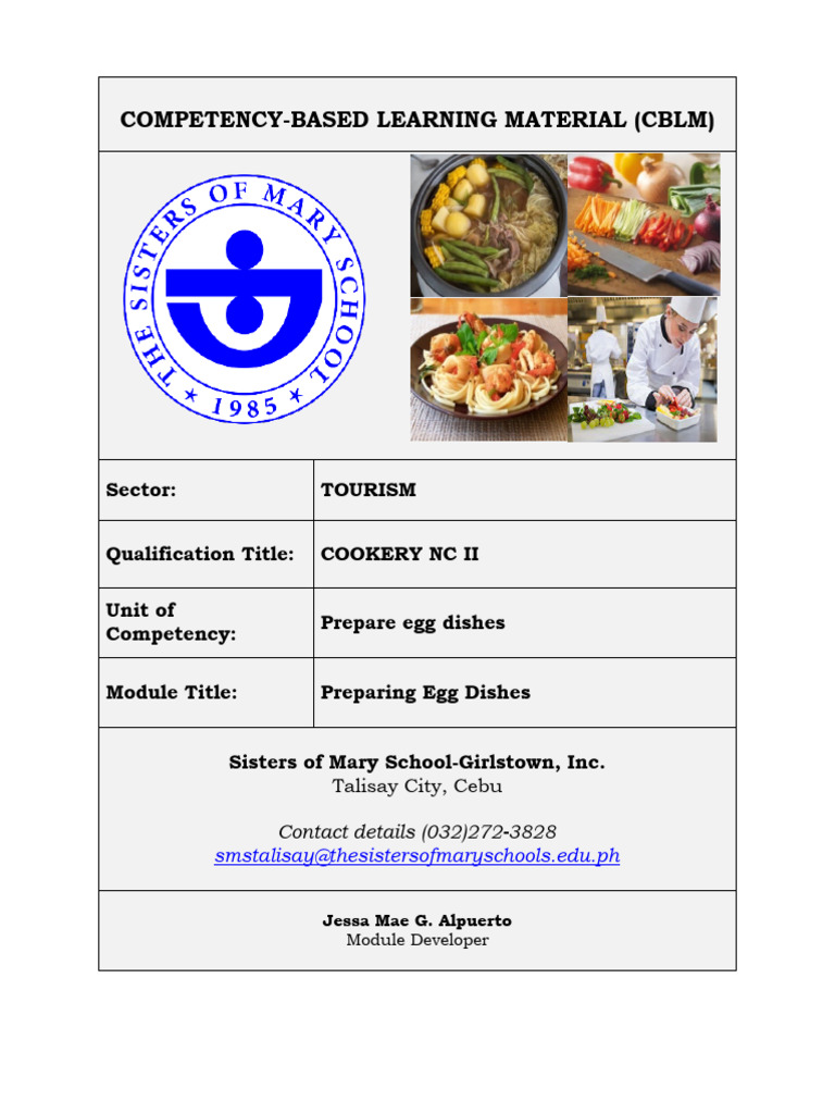 Cookery NCII - CBLM - Module 5-Prepare Egg Dishes | PDF | Meringue ... Cookery NCII - CBLM - Module 5-Prepare Egg Dishes | PDF | Meringue ...