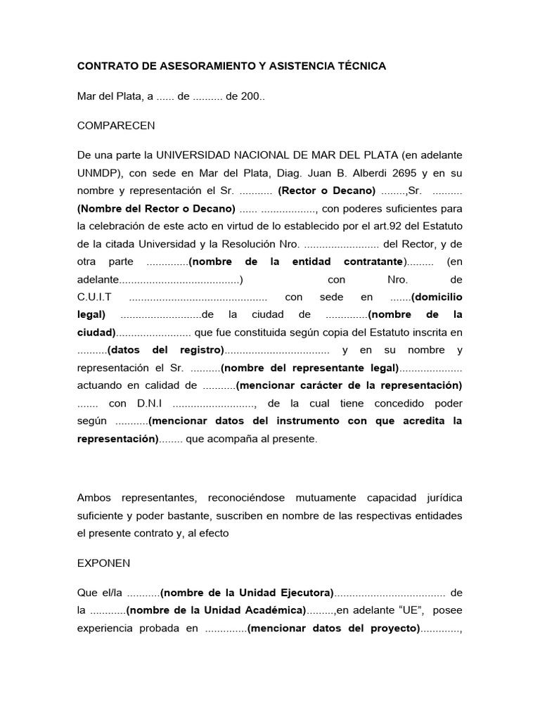 Modelo Contrato Asesoramiento y Asist Tecnica | PDF | Justicia | Crimen y violencia