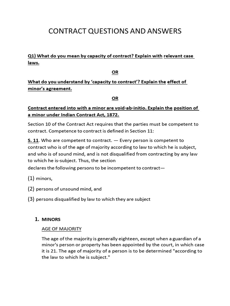 Contract Questions and Answers 1 | PDF | Breach Of Contract | Consideration