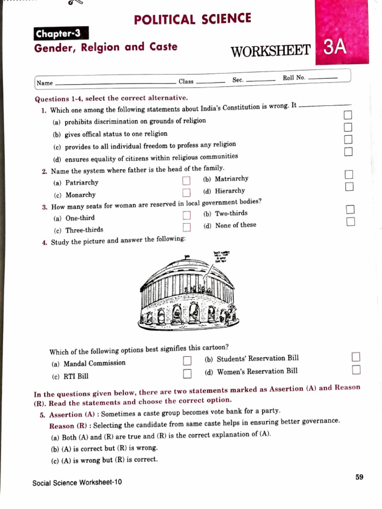 CH 3 Civics (Worksheet) | PDF | Caste | Discrimination