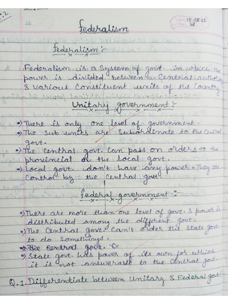 Federalism Notes Class-X | PDF