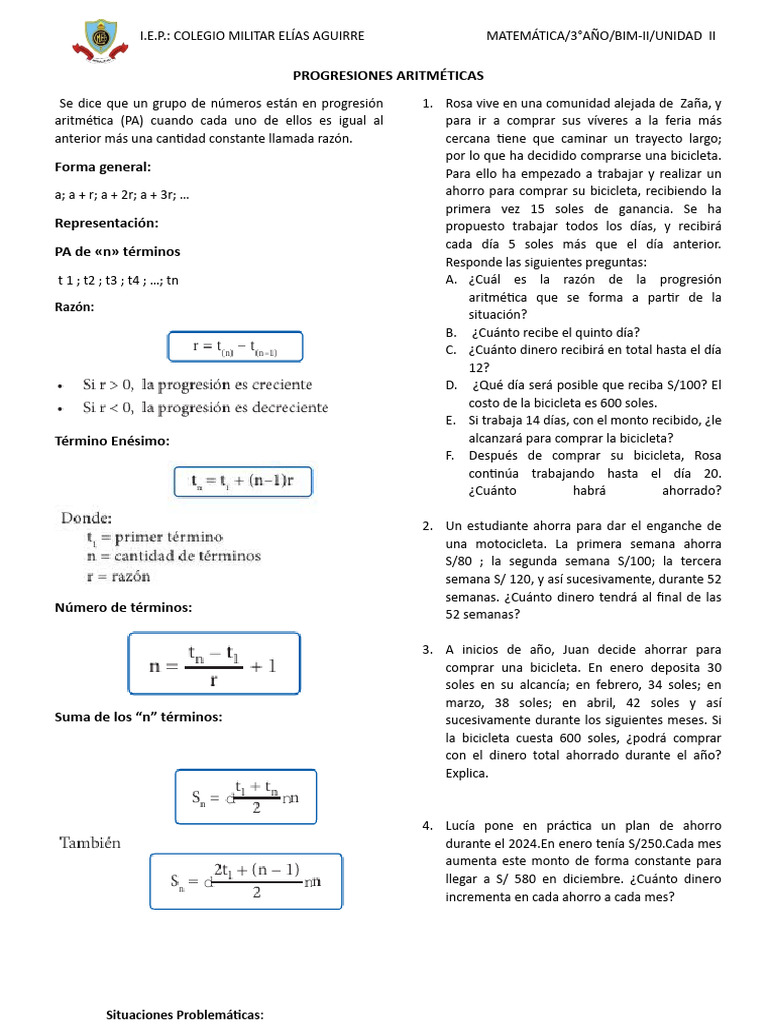 Ficha 3 Progresiones Aritméticas | PDF