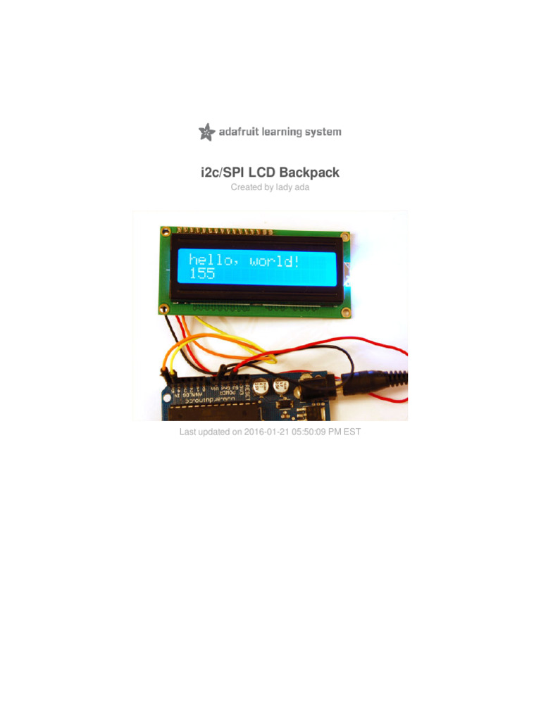 i2c-spi-lcd-backpack | PDF | Liquid Crystal Display | Arduino