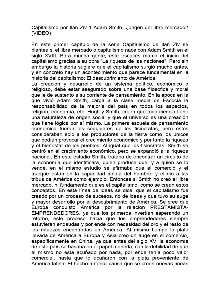Capitalismo Por Ilan Ziv 1 Adam Smith | PDF | Adam Smith | Capitalismo