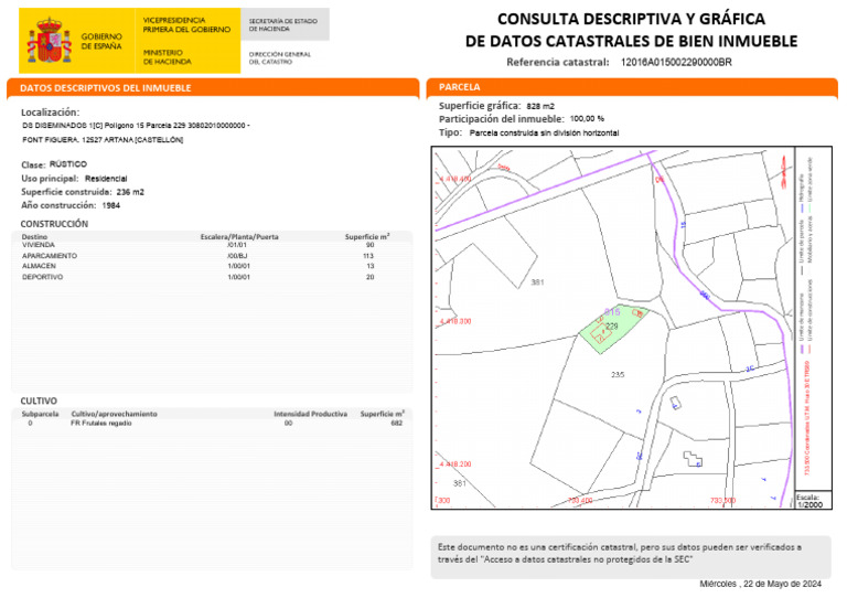 Datos Catastrales de Inmueble en Artana | PDF | Tecnología geográfica