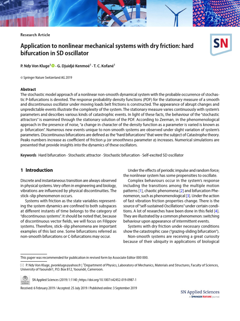 Application To Nonlinear Mechanical Systems With Dry Friction: Hard Bifurcation in SD Oscillator ...