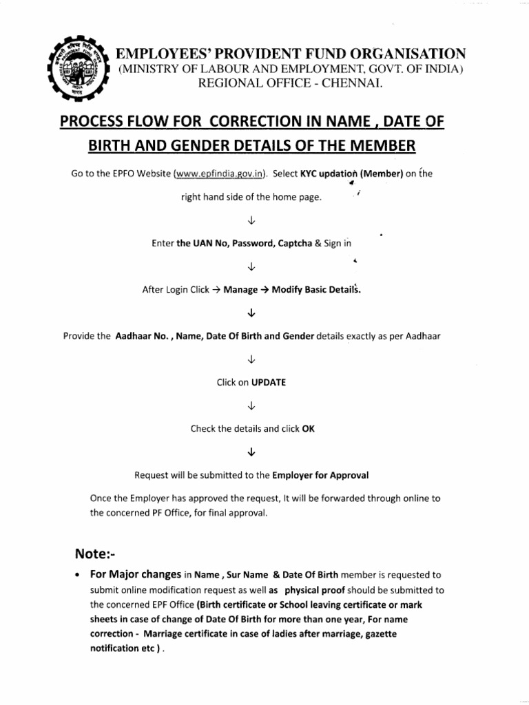 Member Record Correction Process Flow - Epfo | PDF