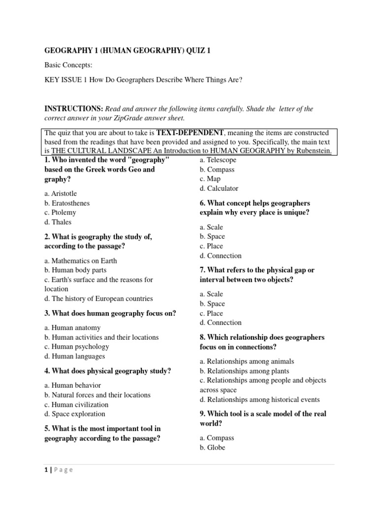 HUMAN GEOG - Quiz 1 - Basic Concepts | PDF | Map | Geography