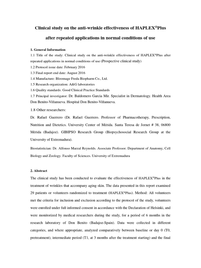 4 Clinical Study On The Anti Wrinkle Effectiveness of HAPLEX Plus | PDF ...