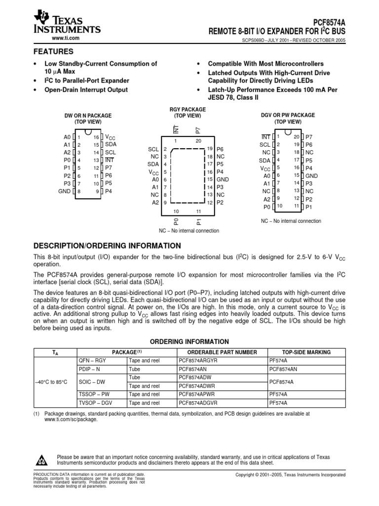 PCF8574_I2C_busExpander | PDF | Computer Engineering | Digital Technology