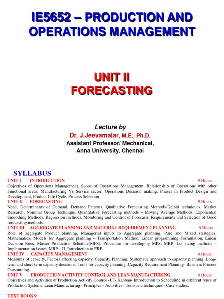 Unit 2 Forecasting Pdf Forecasting Moving Average