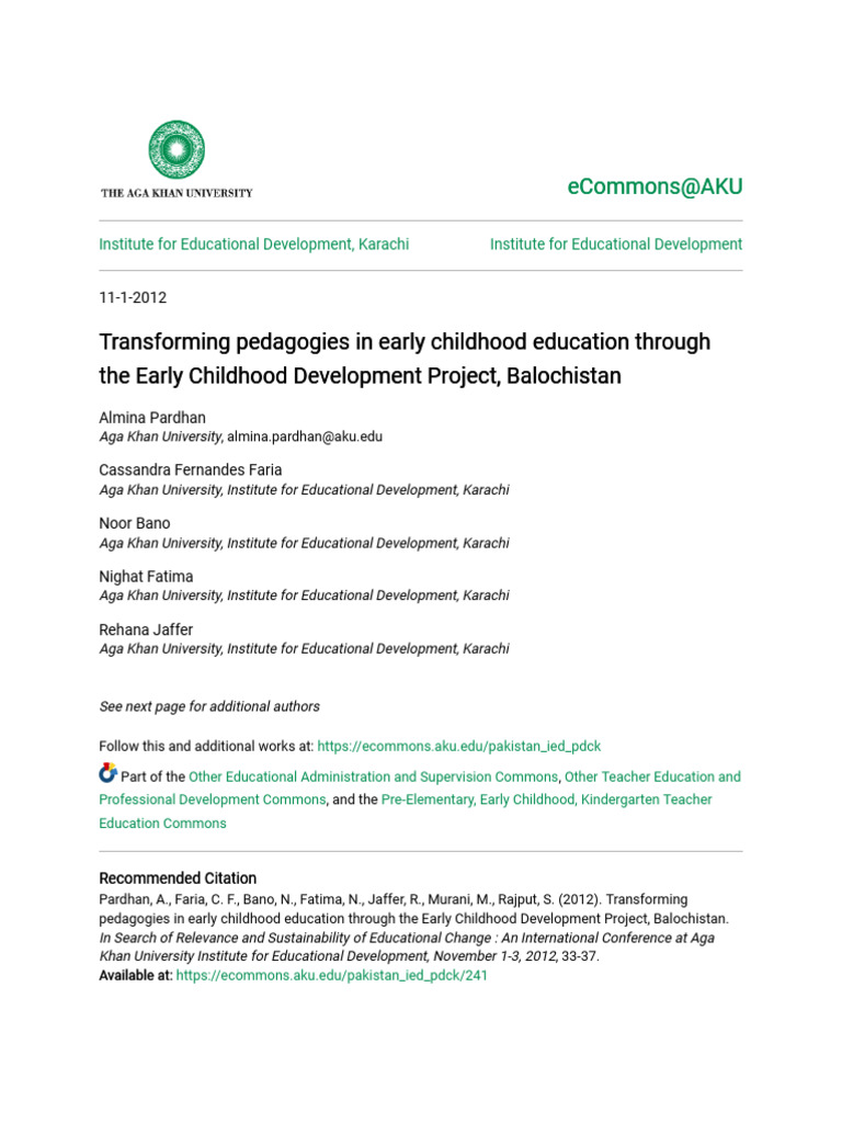 Transforming Pedagogies in Early Childhood Education Through The | PDF ...