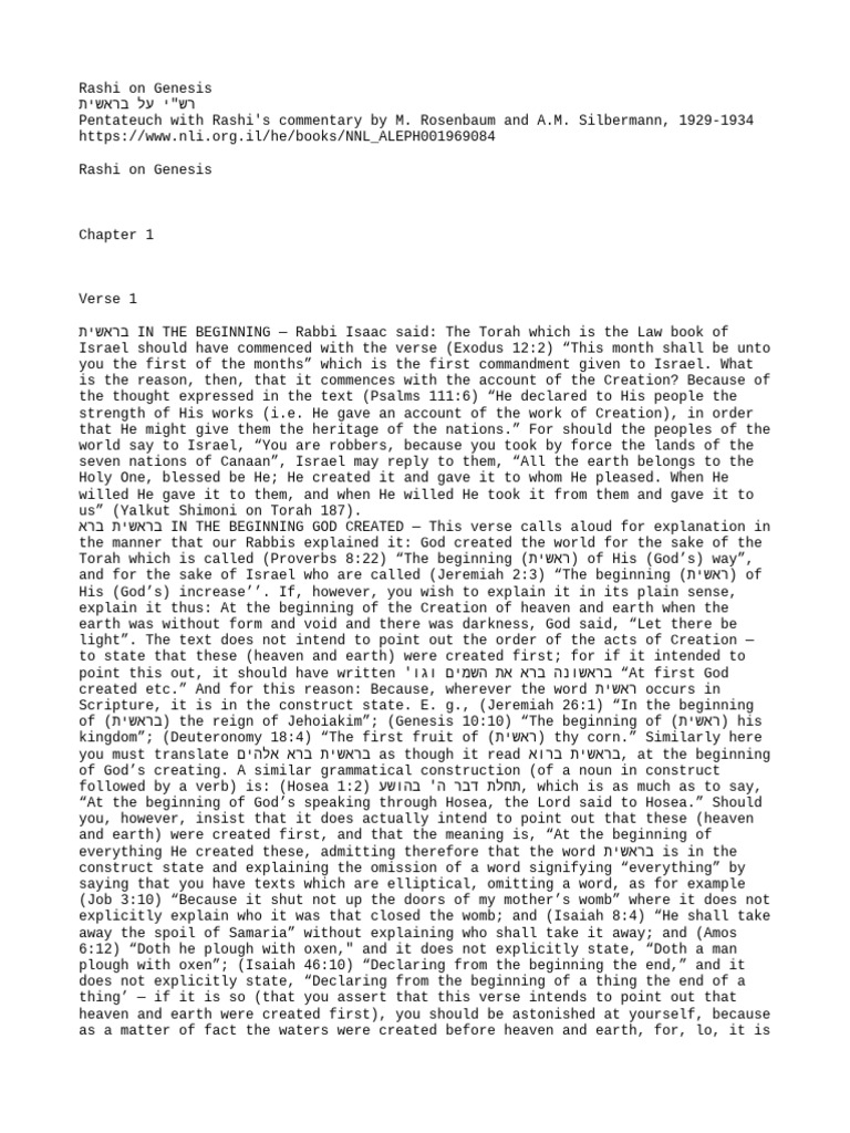 Rashi On Genesis - en - Pentateuch With Rashi's Commentary by M ...