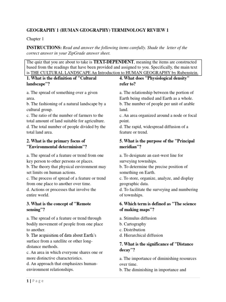 HUMAN GEOG - Terminology Review 1 | PDF | Geography | Geographic ...