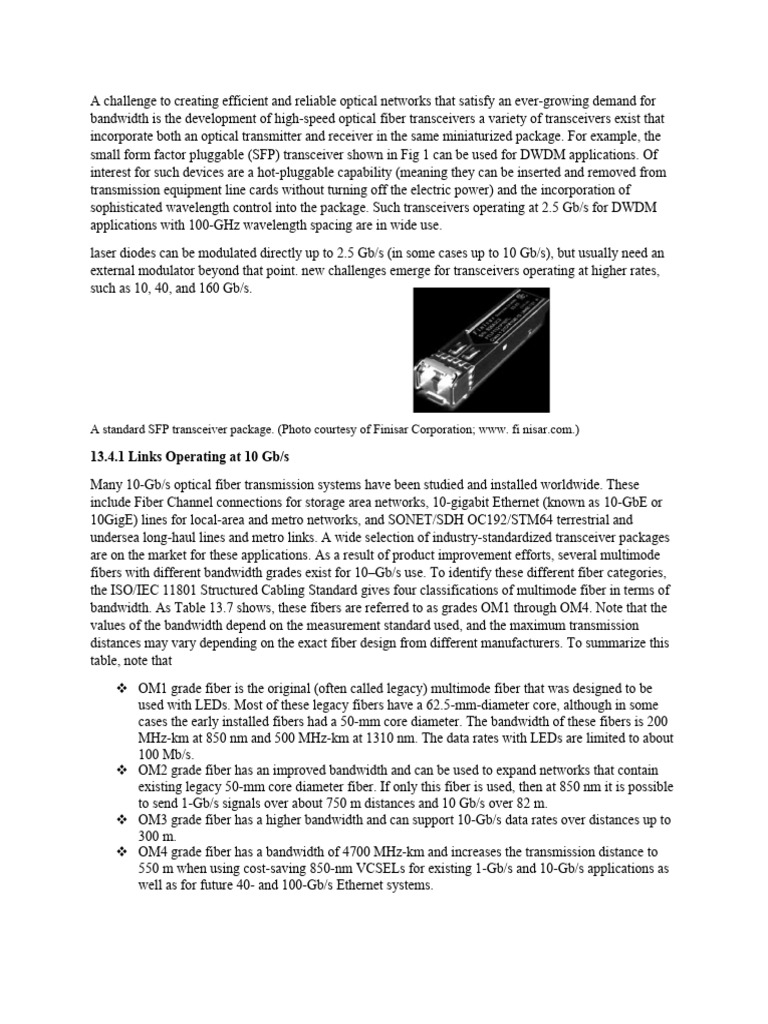 A Challenge To Creating Efficient and Reliable Optical Networks That Satisfy An Ever | PDF ...