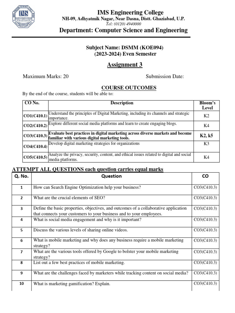 Digital Marketing Assignment 3 Guide | PDF | Digital Marketing | Social ...