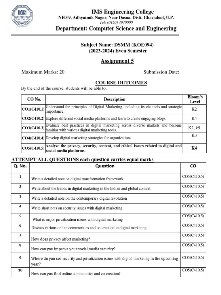 Digital Marketing Assignment 5 Guide | PDF | Digital Marketing | Social ...