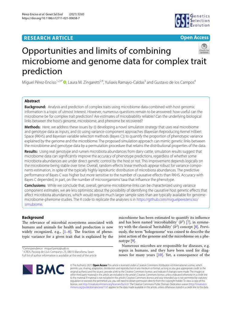 Pérez-Enciso Et Al. (2021) - Opportunities and Limits of Combining Microbiome and Genome Data ...