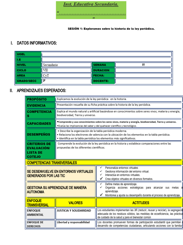 A-3º SES ACT 1-CYT-UND 3- SEM 1 | PDF | Evaluación | Maestros