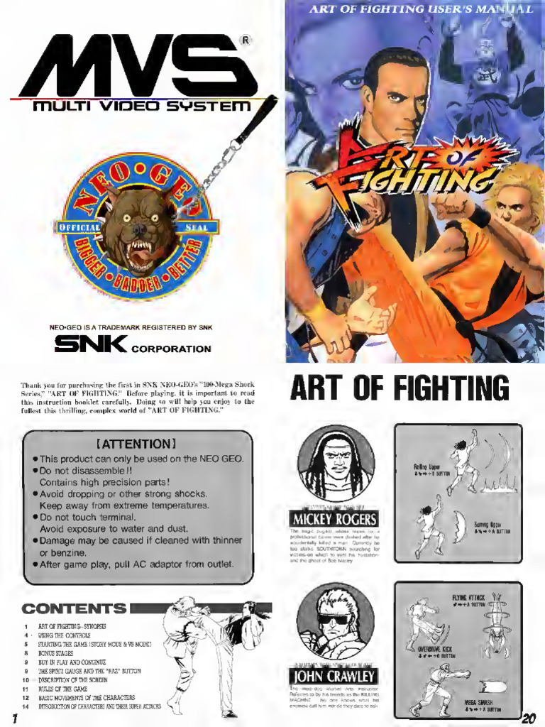 Art of Fighting 1994 SNK US Text | PDF | Japanese Games | Video Game Companies Of Japan