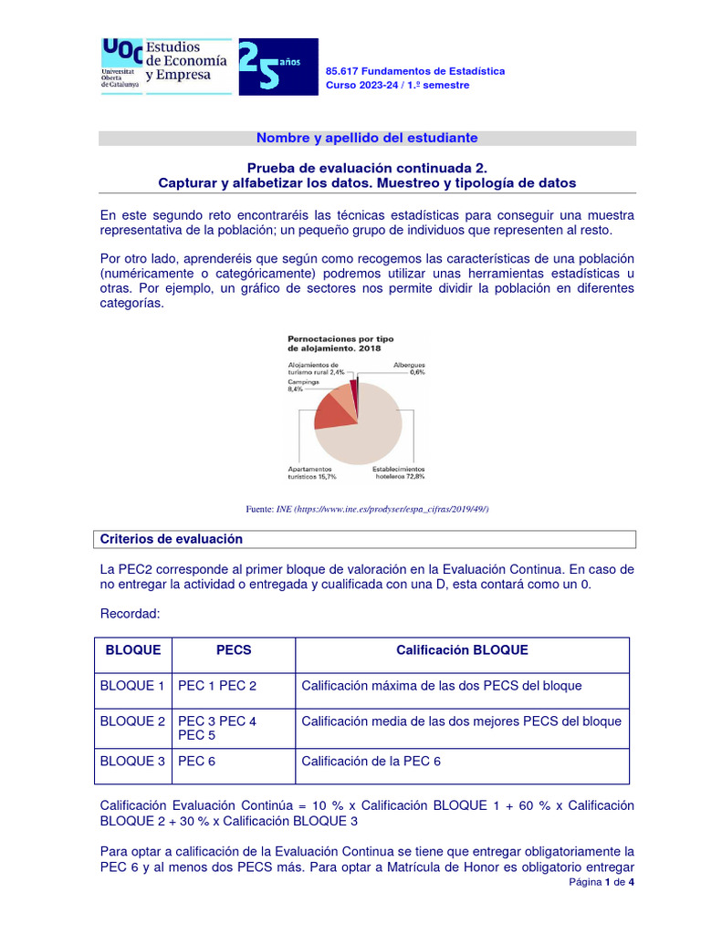 85617FonamentsDEstadistica - PEC2 - 25 Años | PDF | Cuestionario