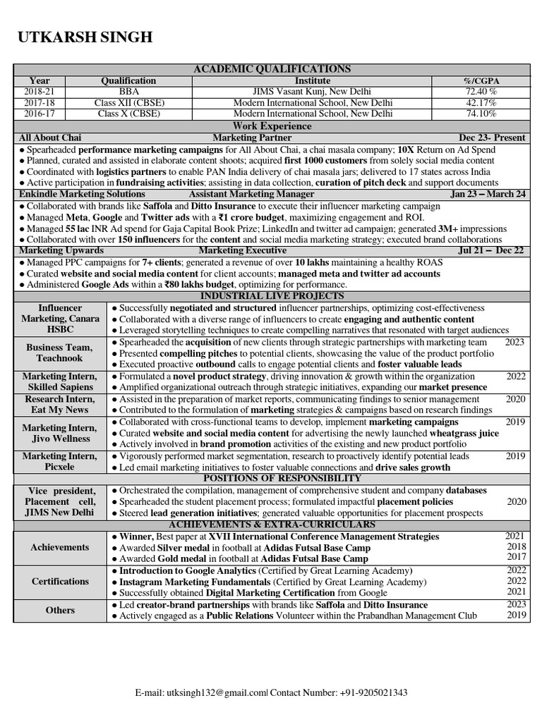 Utkarsh Singh - Final CV | PDF | Marketing | Social Media Marketing Utkarsh Singh - Final CV | PDF | Marketing | Social Media Marketing