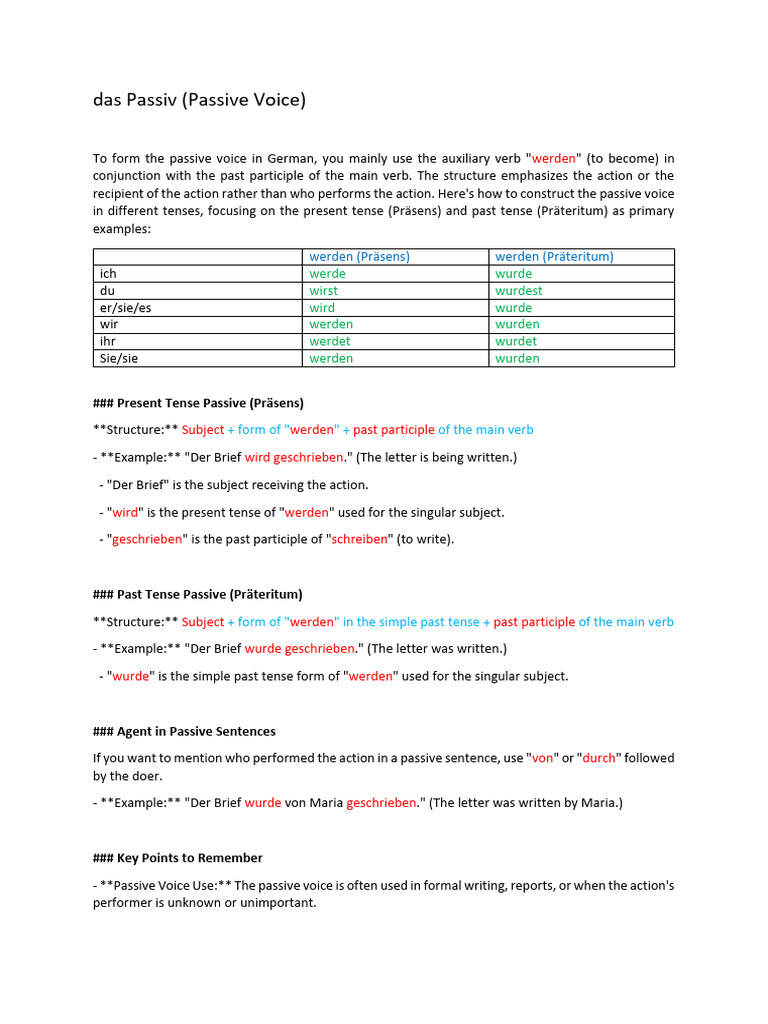 To form the passive voice in German | Download Free PDF | Verb ...