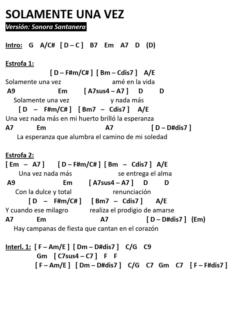 Solamente Una Vez - Letra y Acordes (Tono D) | PDF