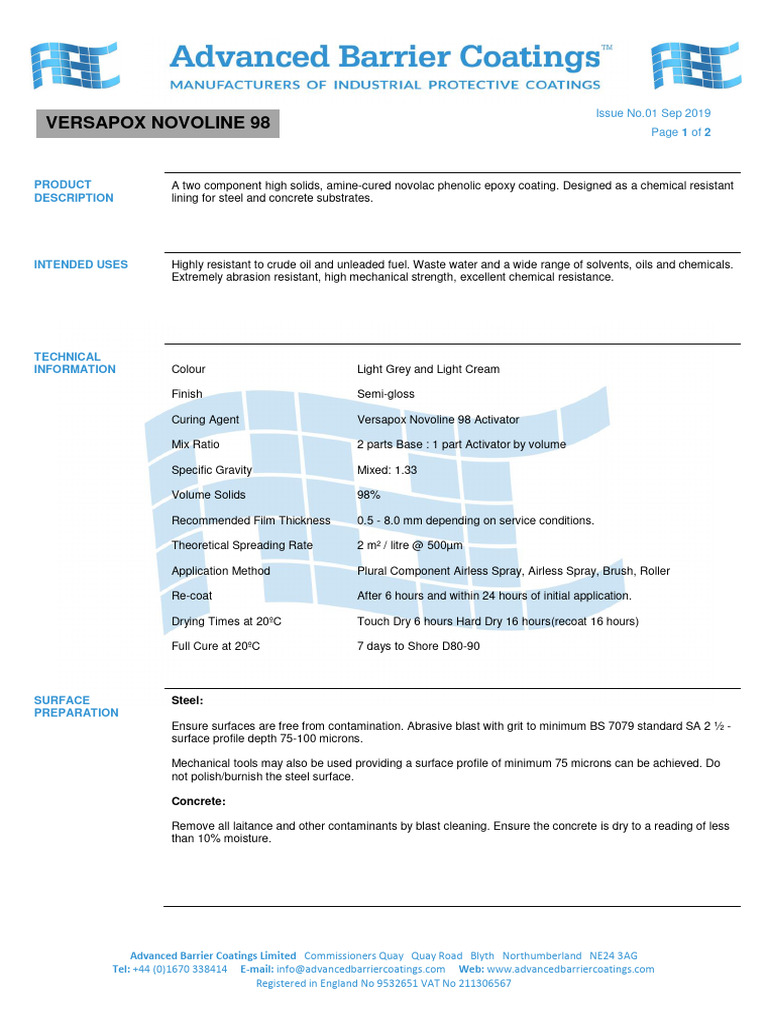 Versapox Novoline 98 PDS | PDF | Concrete | Coating