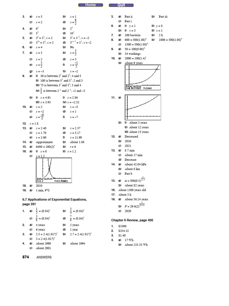 Algebra and Exponential Equations Solutions | PDF | Applied And Interdisciplinary Physics
