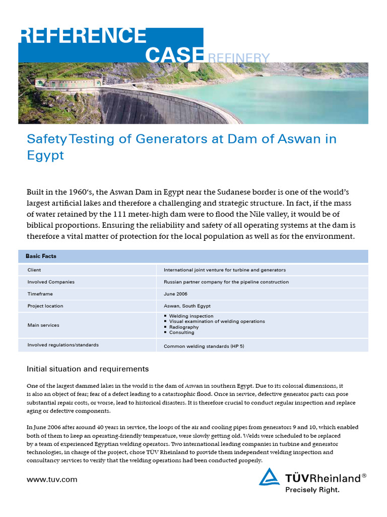 tuv-rheinland-reference-case-aswan-dam-refinery-egypt-en | PDF | Dam ...