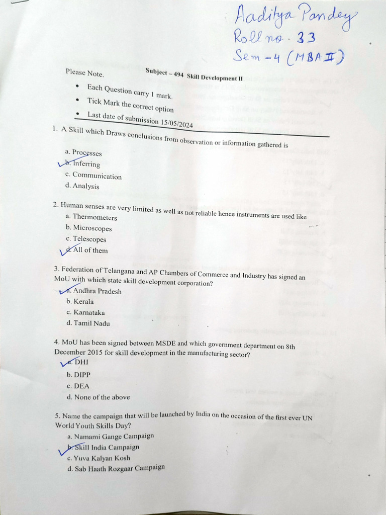 Skill Development Answer Key | PDF | Cognition