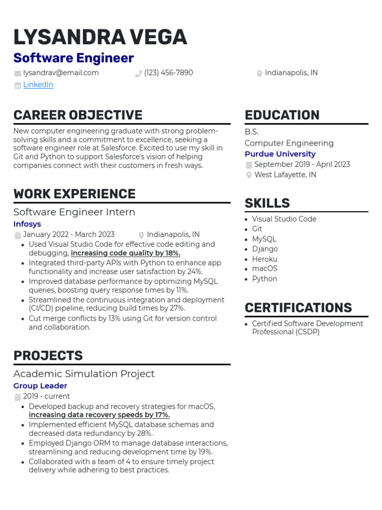 Software Engineer New Grad Resume Example | PDF | Databases | My Sql