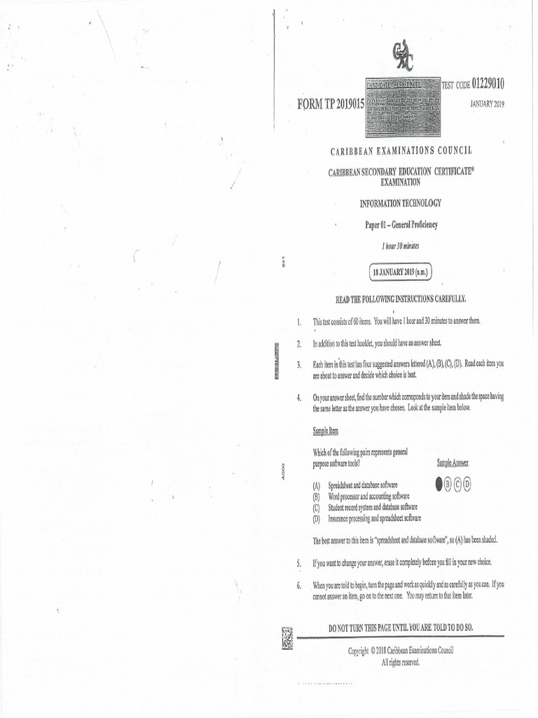 IT Paper1 2019 Answers Csec | PDF