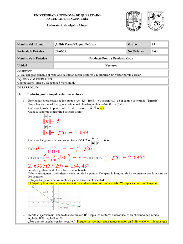 Producto Punto y Cruz en Vectores | PDF | Vector Euclidiano | Álgebra ...