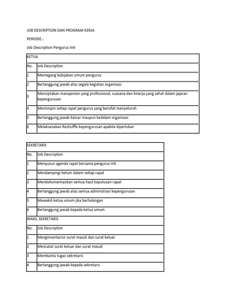 Contoh Jobdes Dan Program Kerja | PDF