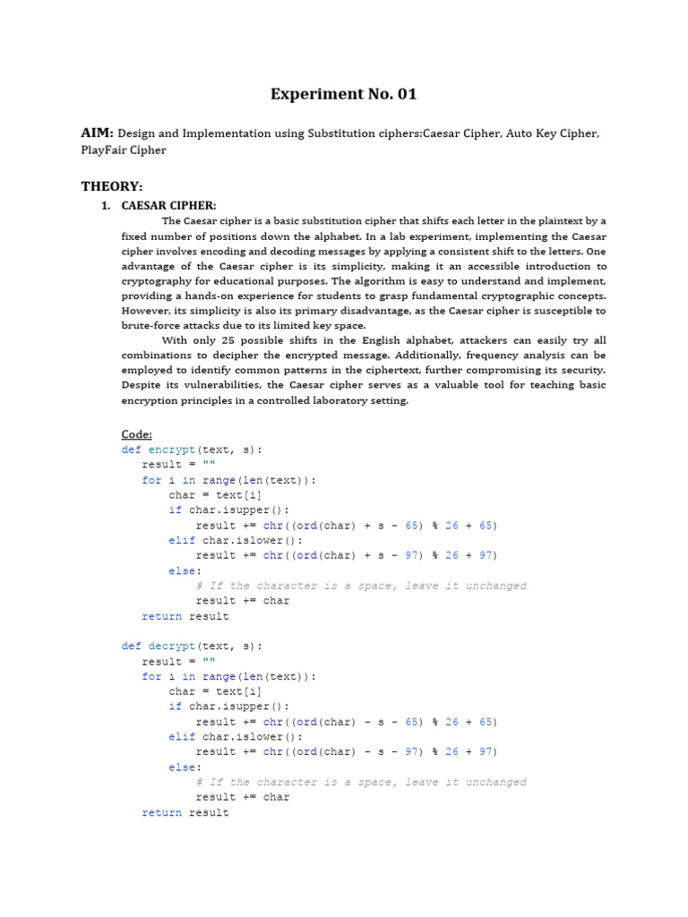 CSS Exp1 | PDF | Cipher | Cryptography