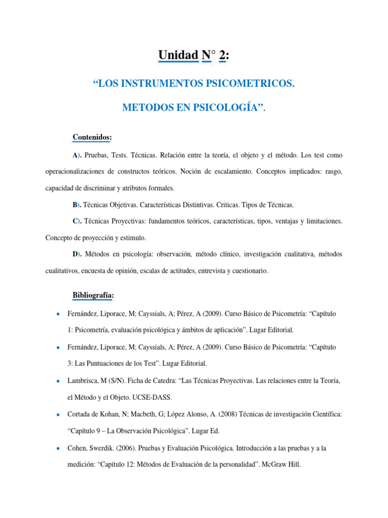 Fundamentos Psicometricos - Unidad 2 - Los Instrumentos Psicometricos ...