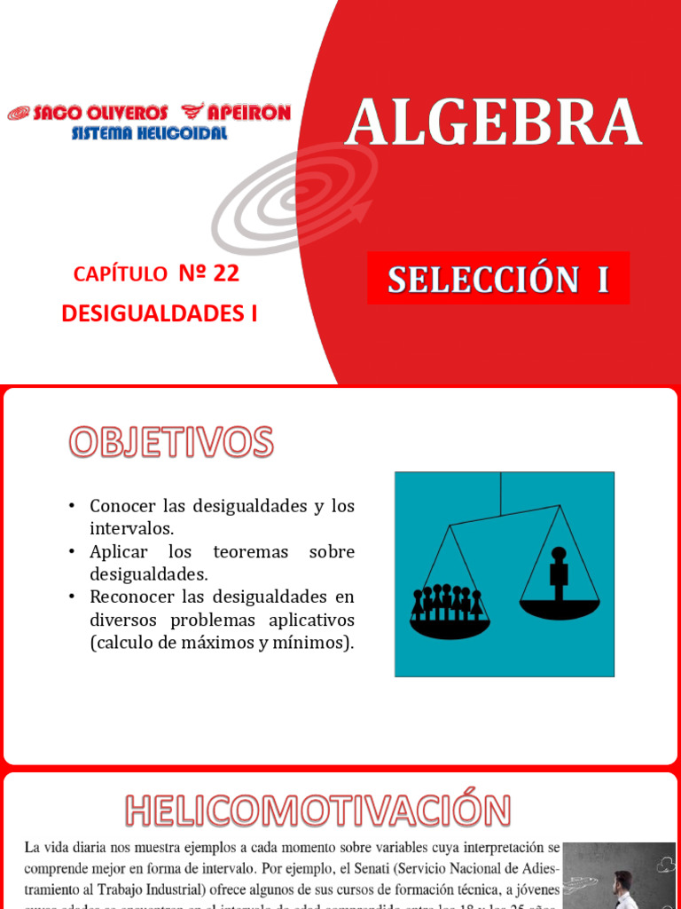 Álgebra Semana 22 Selección 1 | PDF | Desigualdad (Matemáticas) | Intervalo (Matemáticas)