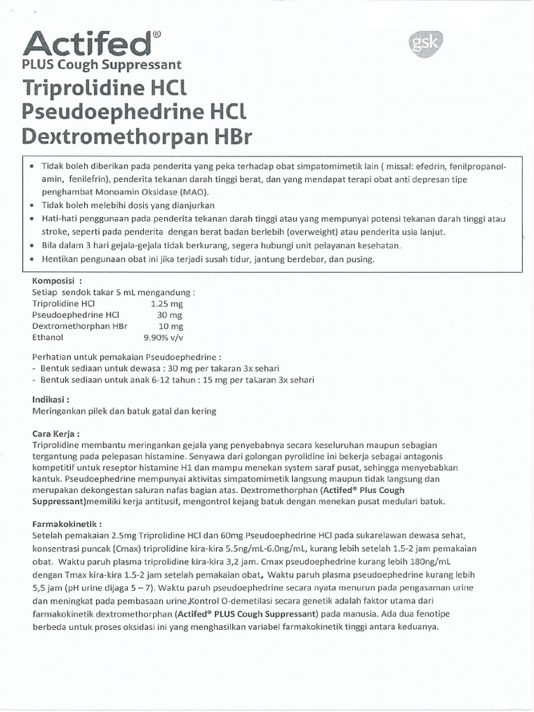 Actifed Plus Cough Suppressant Sirup - Triprolidin HCl+Pseudoefedrin ...