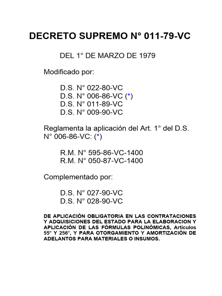 D.S. #011-79-VC | PDF | Presupuesto | Ministerio (Departamento de Gobierno)