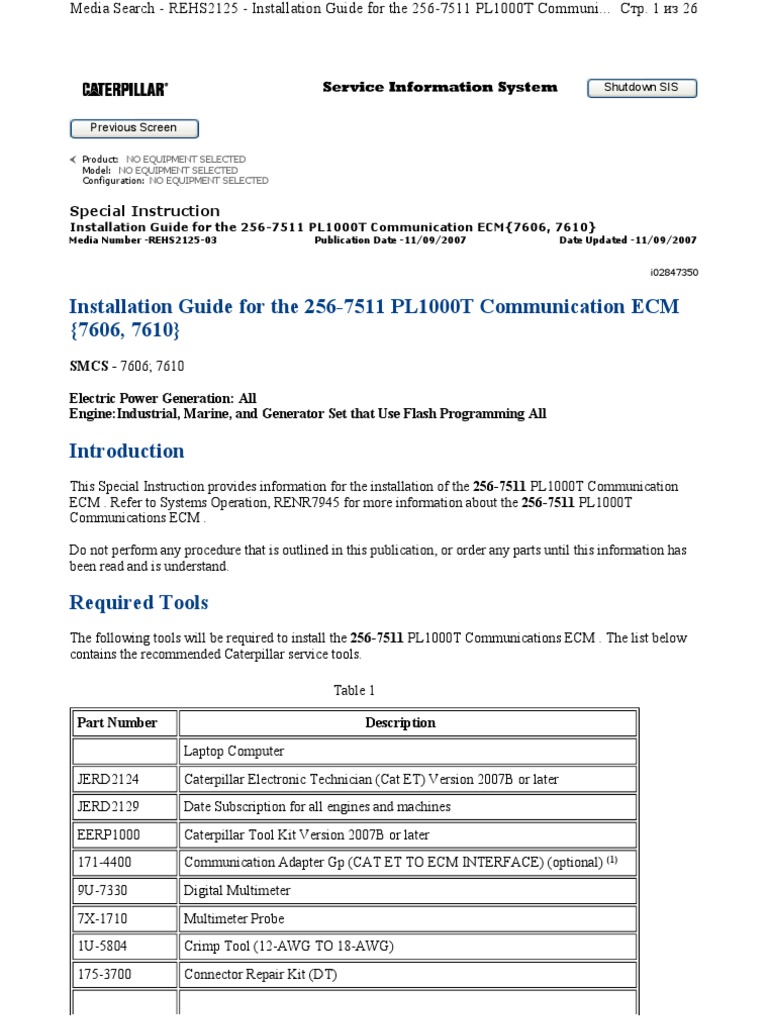 REHS2125 - Installation Guide For The 256-7511 PL1000T Communication ...